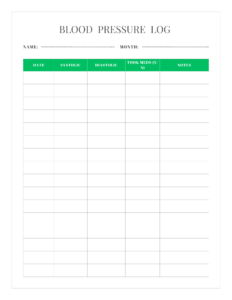 Blood Pressure Log Sheet - Printable Material