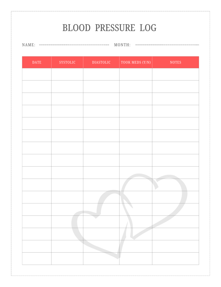 Blood Pressure Log Sheet - Printable Material