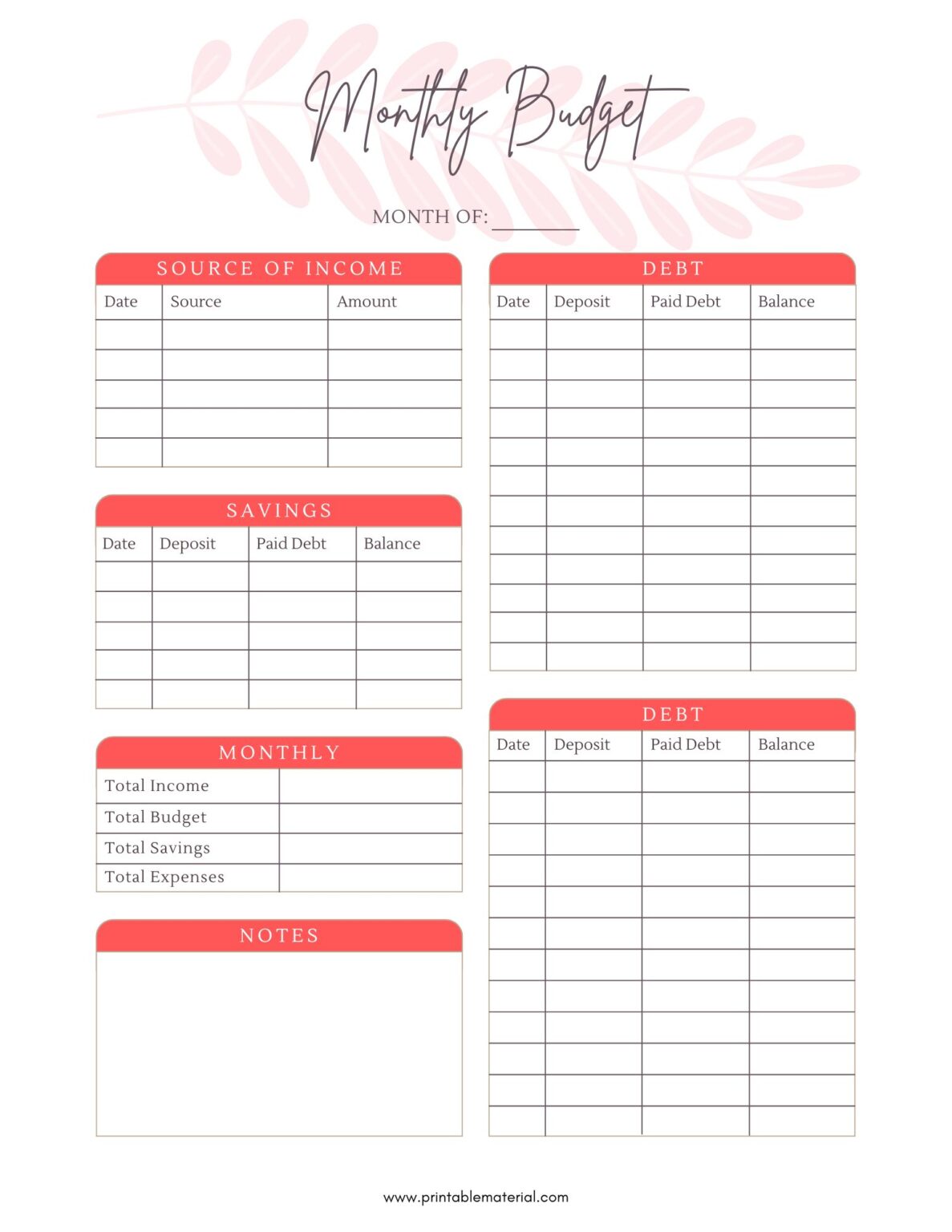 Monthly Budgeting Template - Free Printable for Home & Business