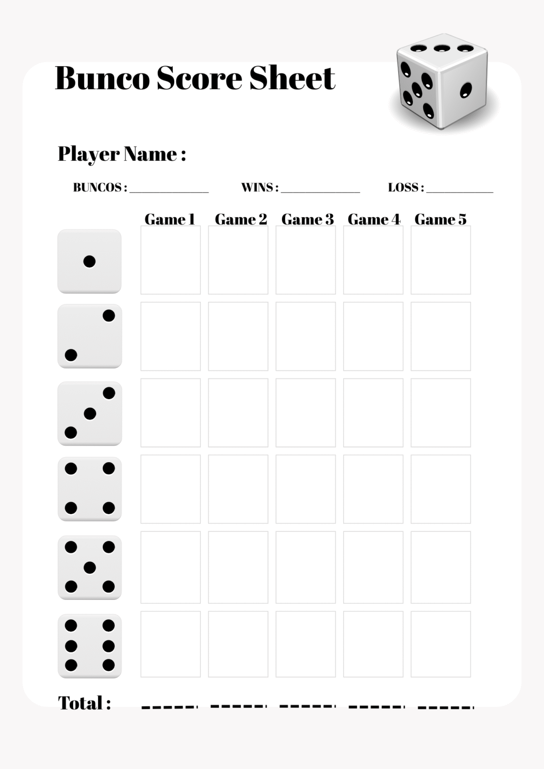 Free Bunco Score Sheet Template Printable