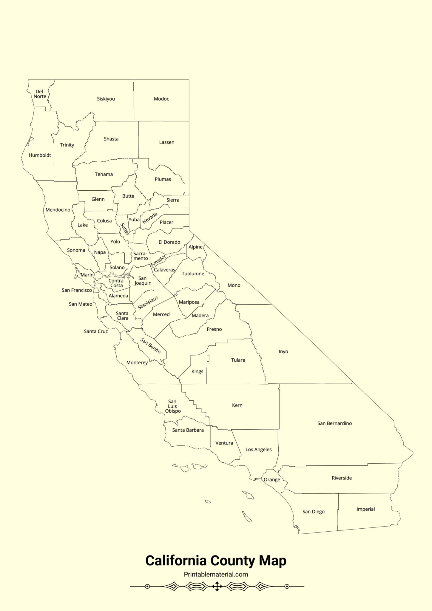 California County Map - Blank Map, Outline Map Printable