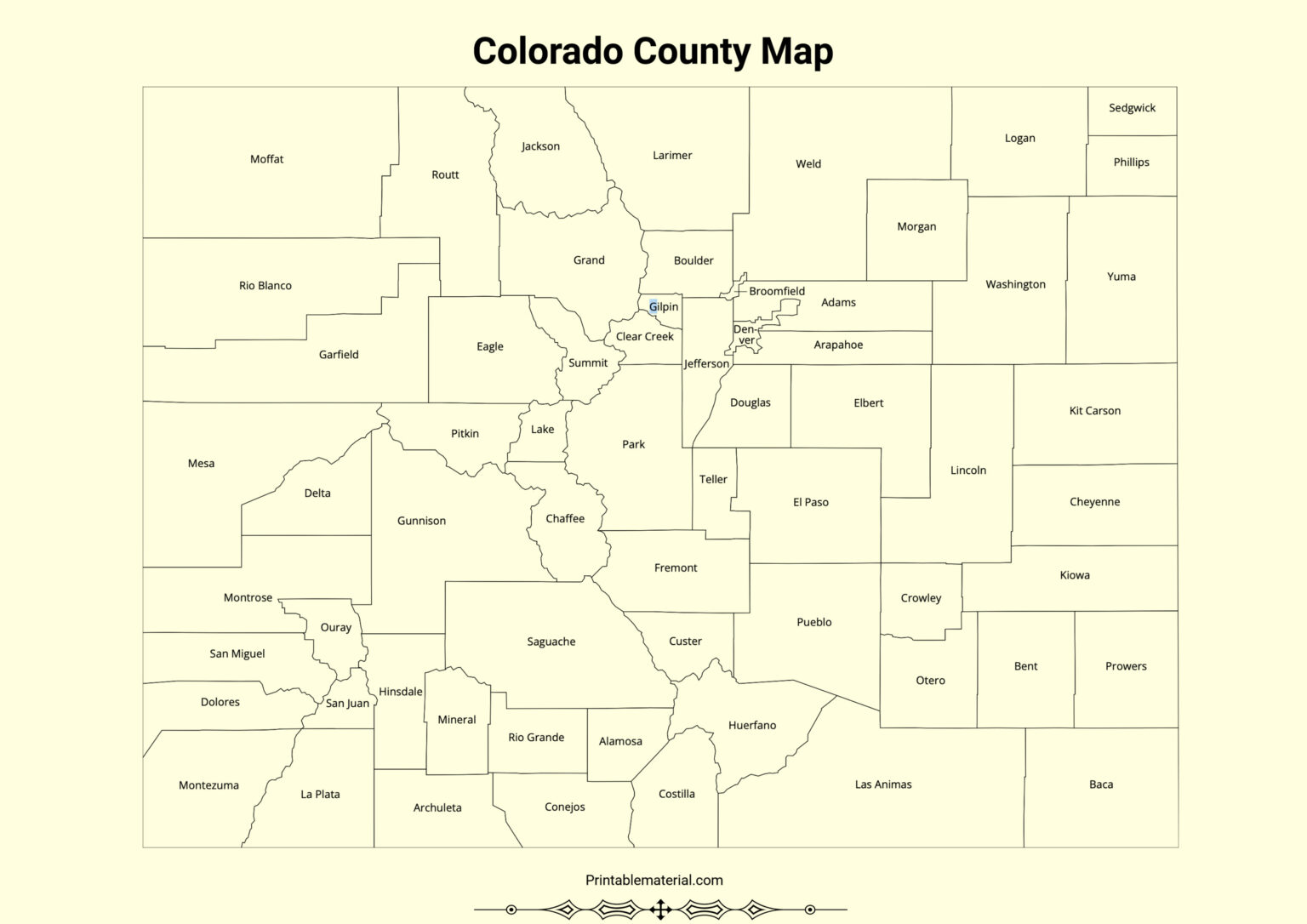 Colorado County Map – Blank Map, Outline Map Printable PDF