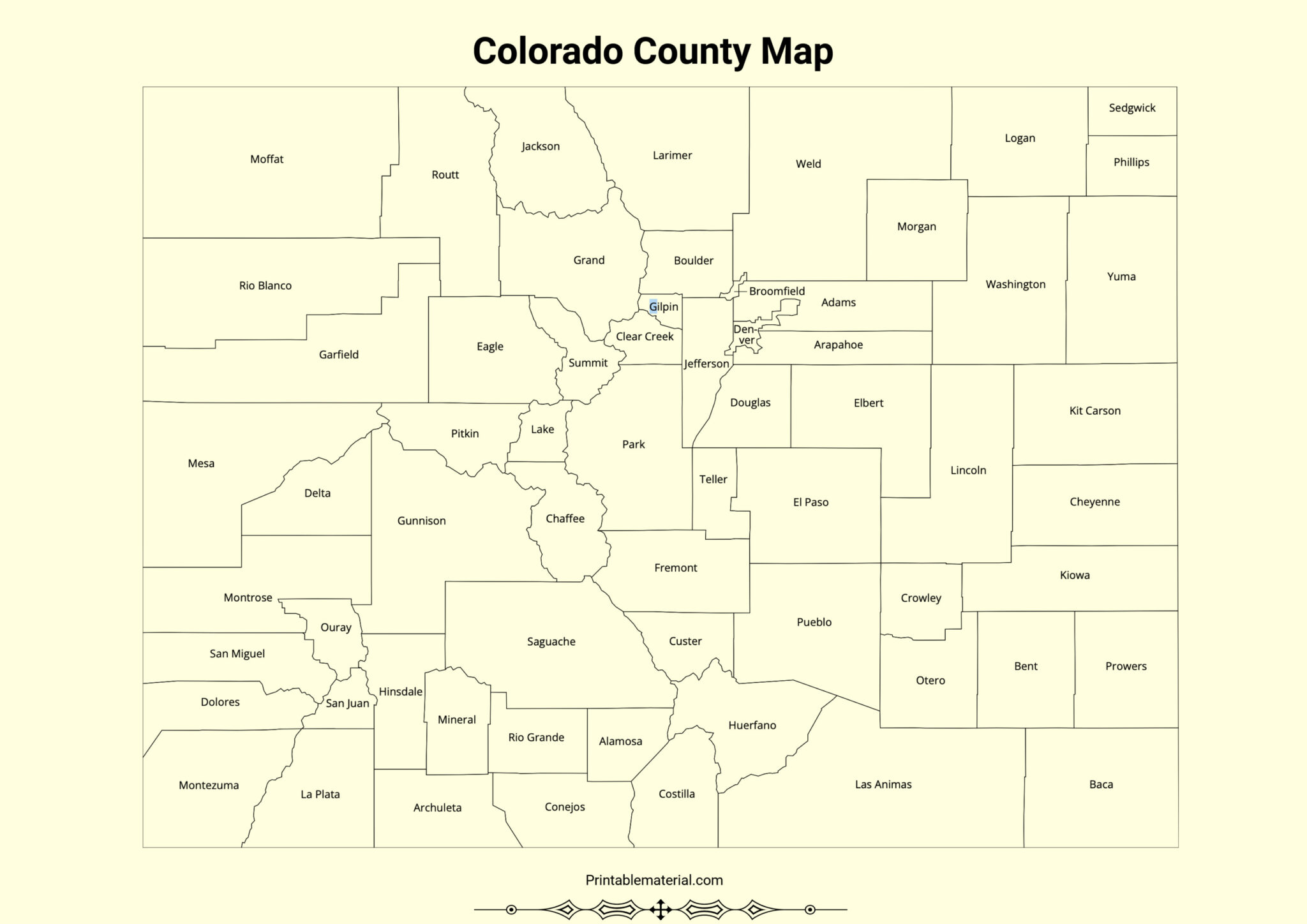 Colorado County Map – Blank Map, Outline Map Printable PDF