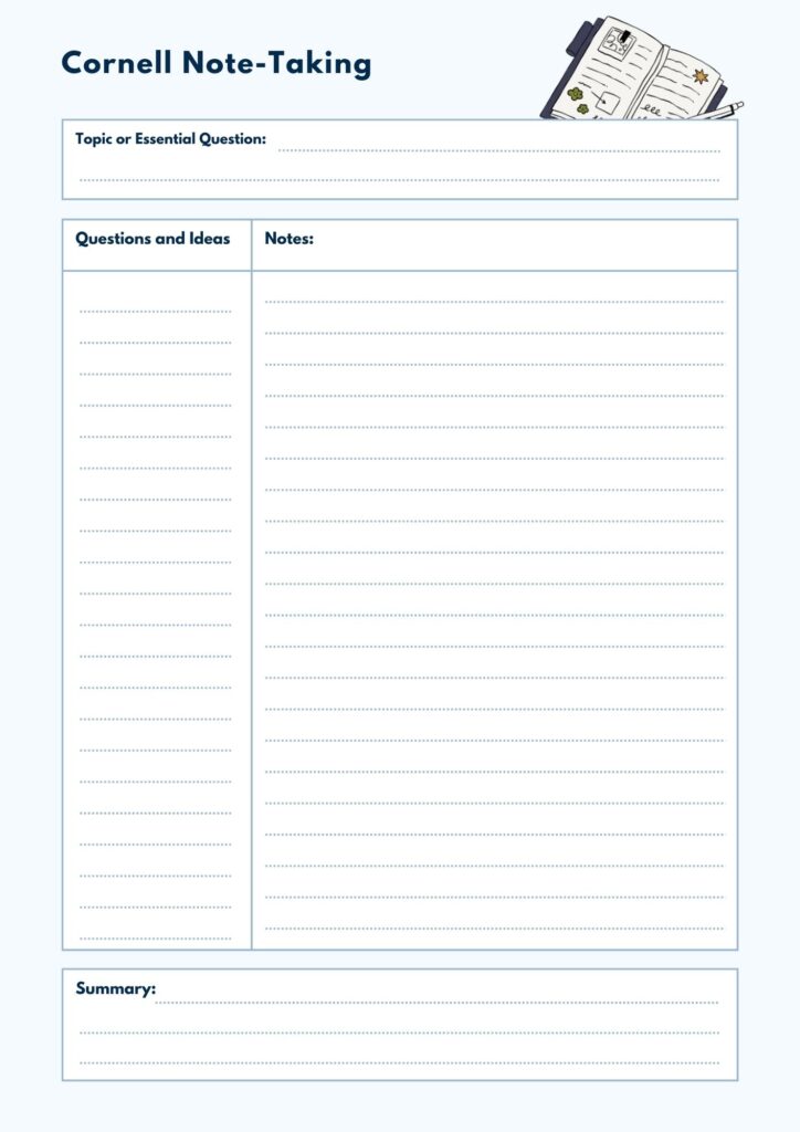 Free Cornell Notes Taking Template Printable