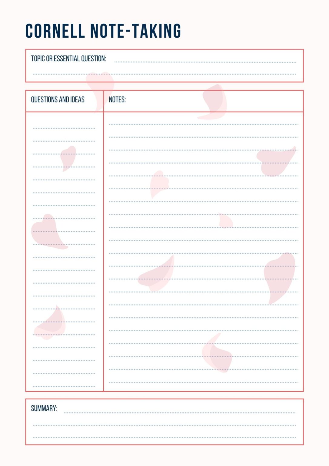 Free Cornell Notes Taking Template Printable