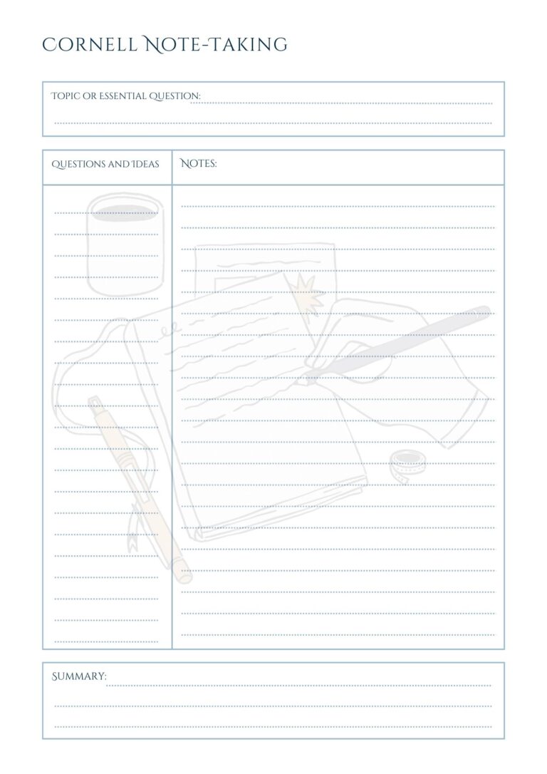Free Cornell Notes Taking Template Printable