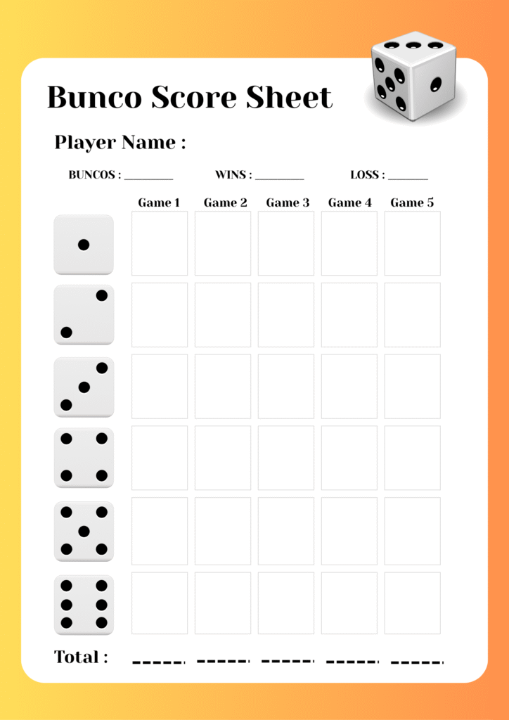 Free Bunco Score Sheet Template Printable