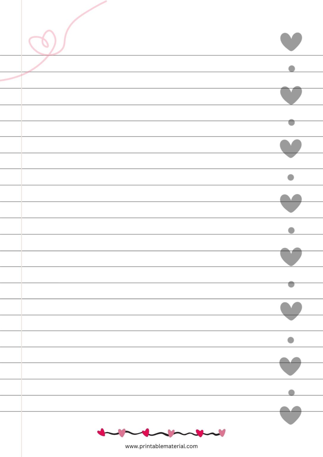 Valentine's Writing Paper - Heart Border Paper Printable