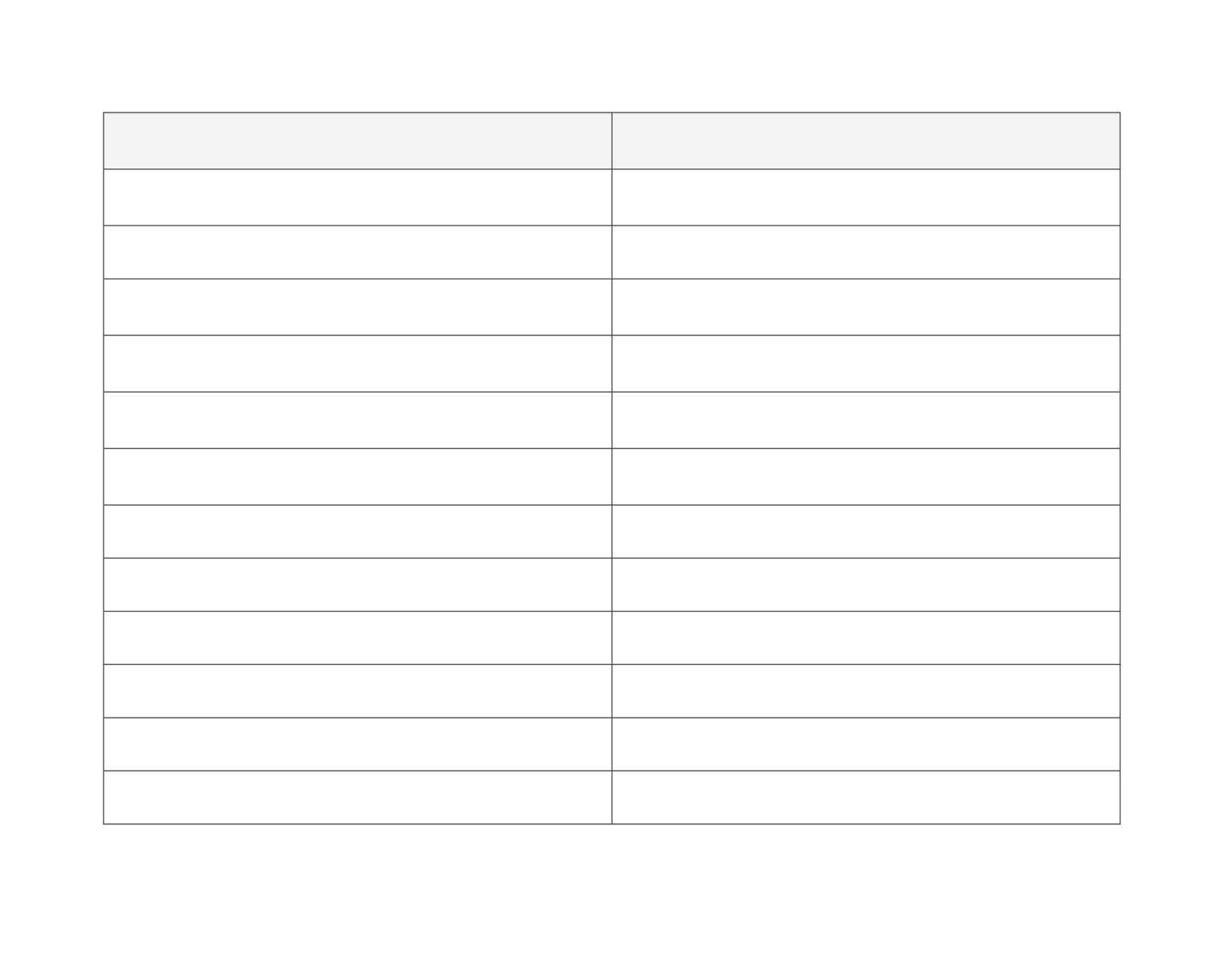 2 Column Chart (Blank Table) - Printable Template