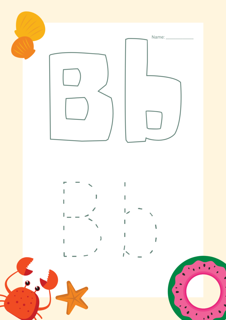 Letter B Coloring and Tracing Sheets Printable PDF