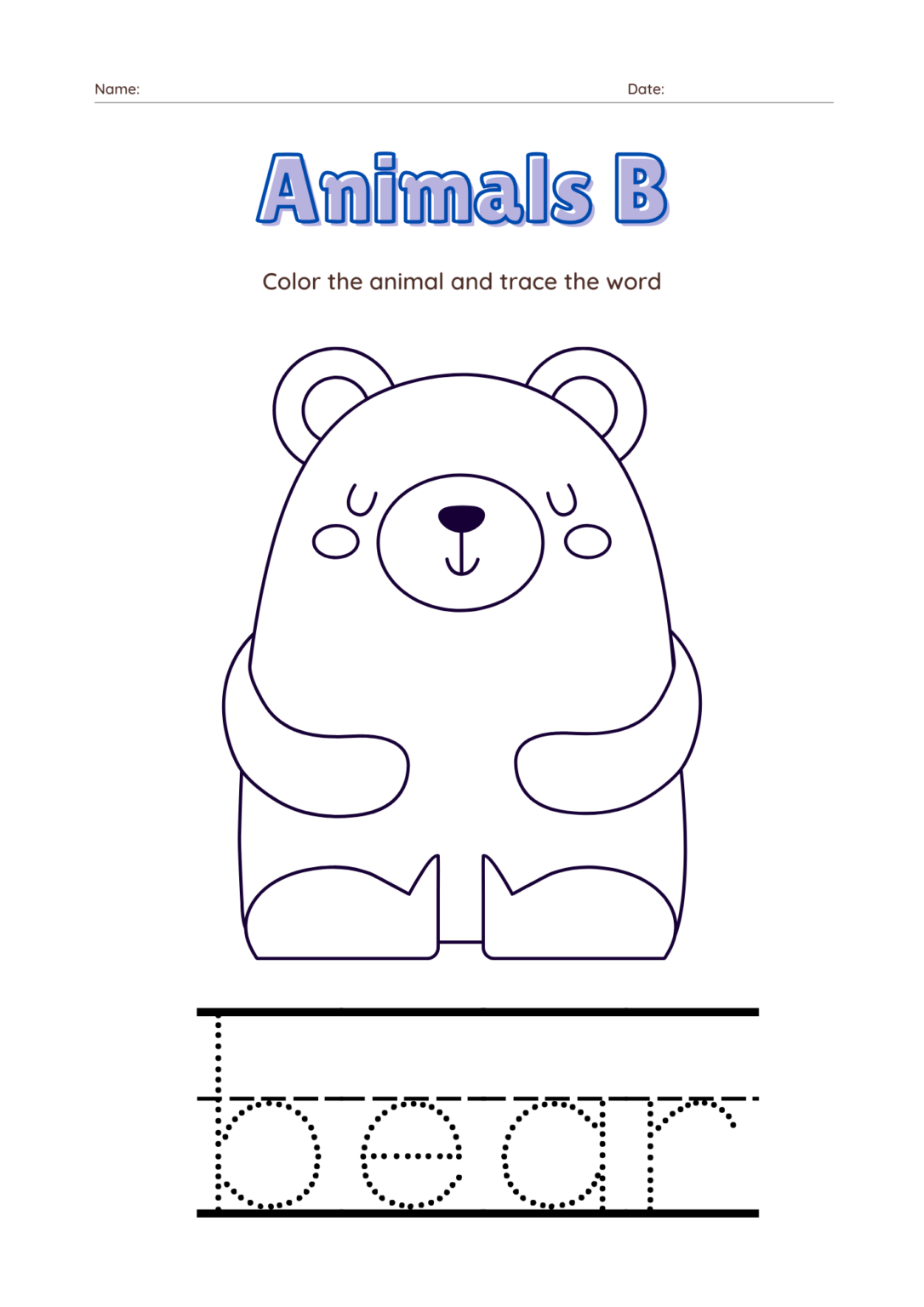 Letter B Coloring and Tracing Sheets Printable PDF