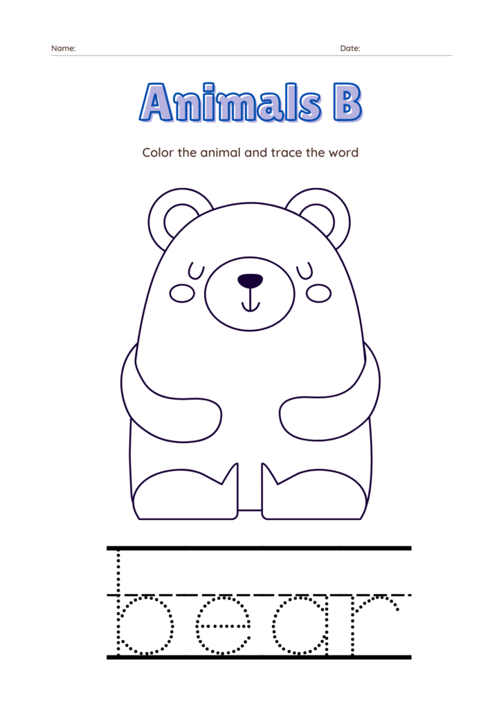 Letter B Coloring and Tracing Sheets Printable PDF