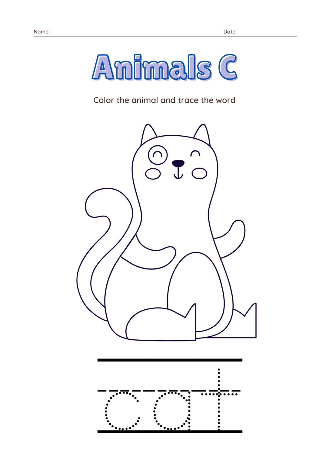 Letter C Coloring and Tracing Sheets Printable PDF