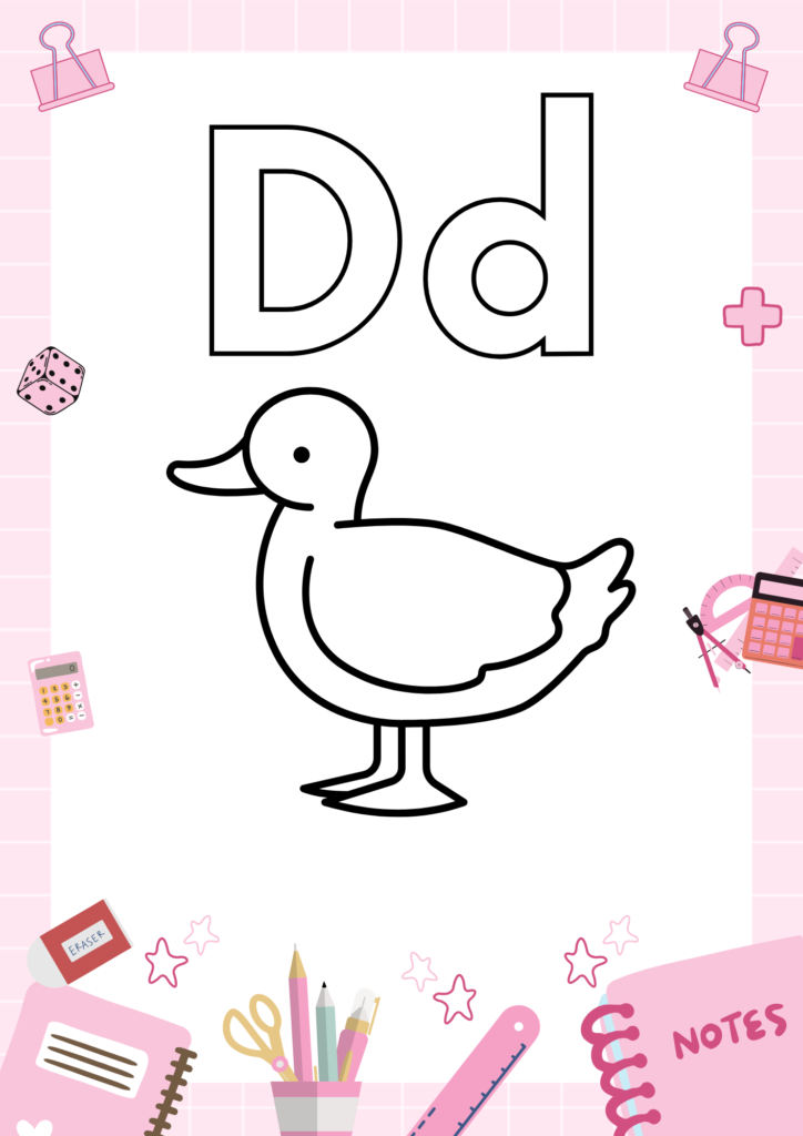 Letter D Coloring and Tracing Sheets Printable PDF