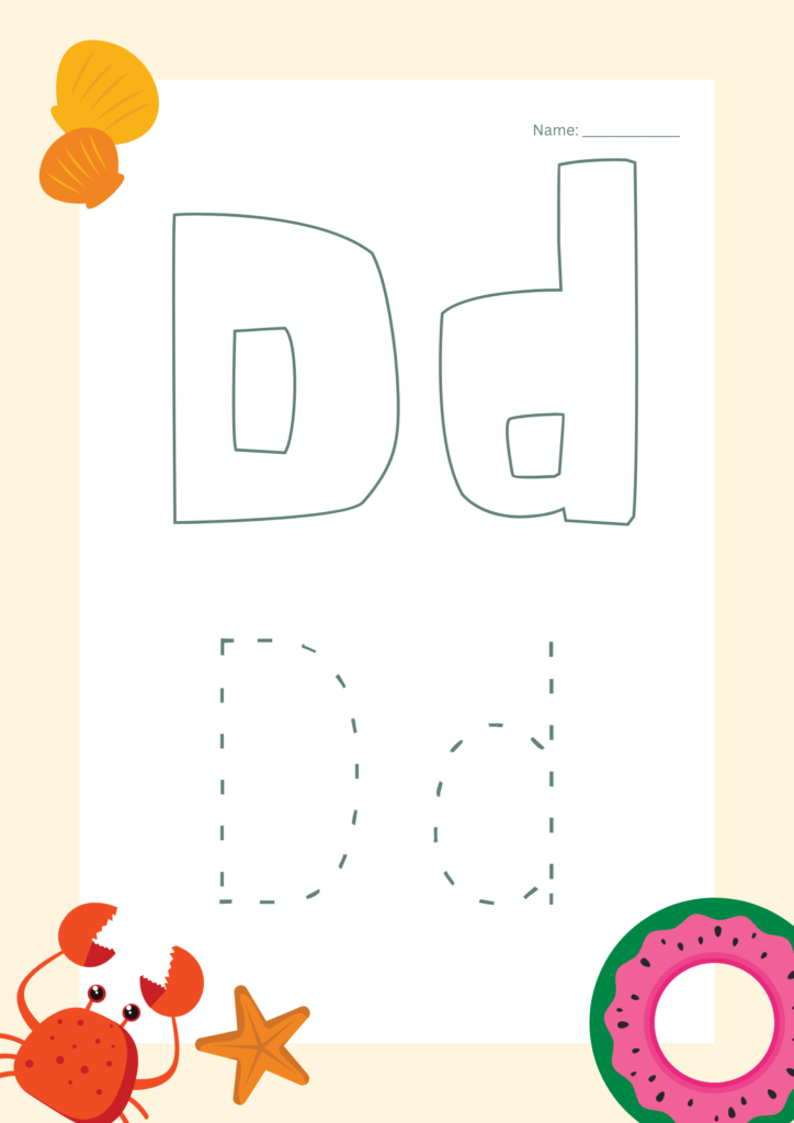 Letter D Coloring and Tracing Sheets Printable PDF