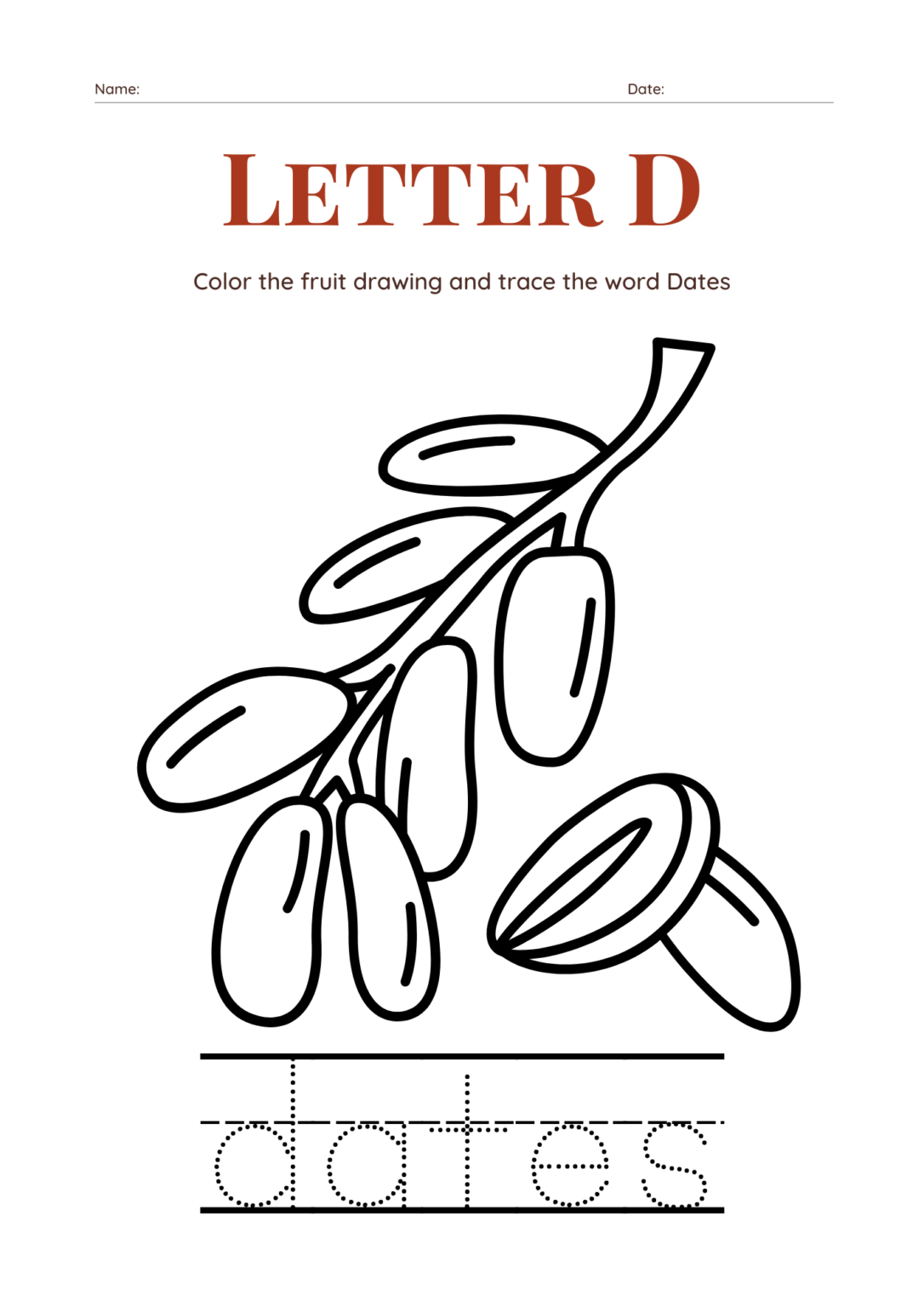Letter D Coloring and Tracing Sheets Printable PDF