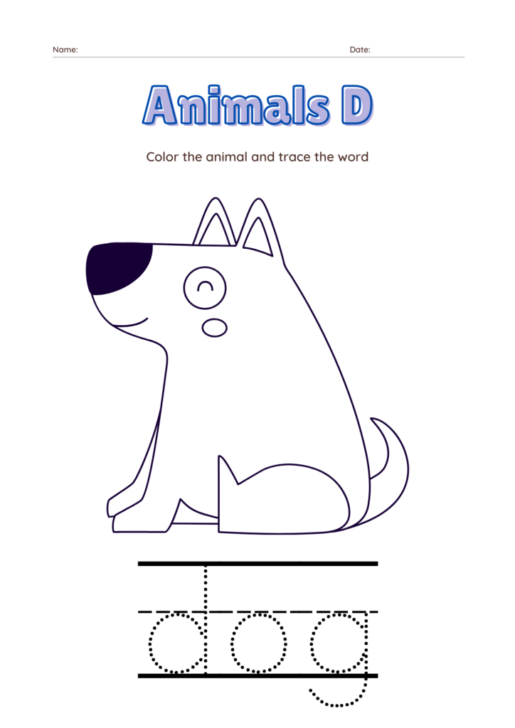 Letter D Coloring and Tracing Sheets Printable PDF