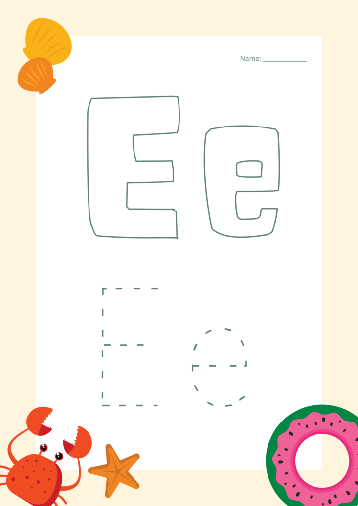 Letter E Coloring and Tracing Sheets - Printable Material