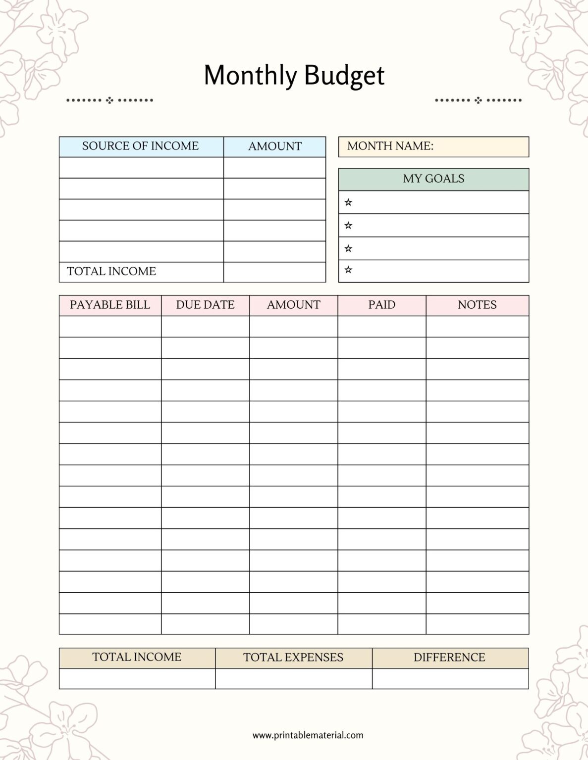 Monthly Budgeting Template - Free Printable for Home & Business