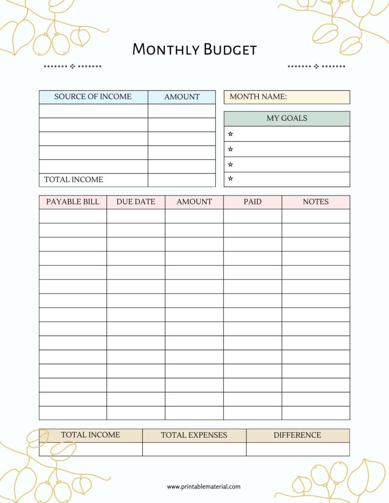 Monthly Budgeting Template - Free Printable for Home & Business