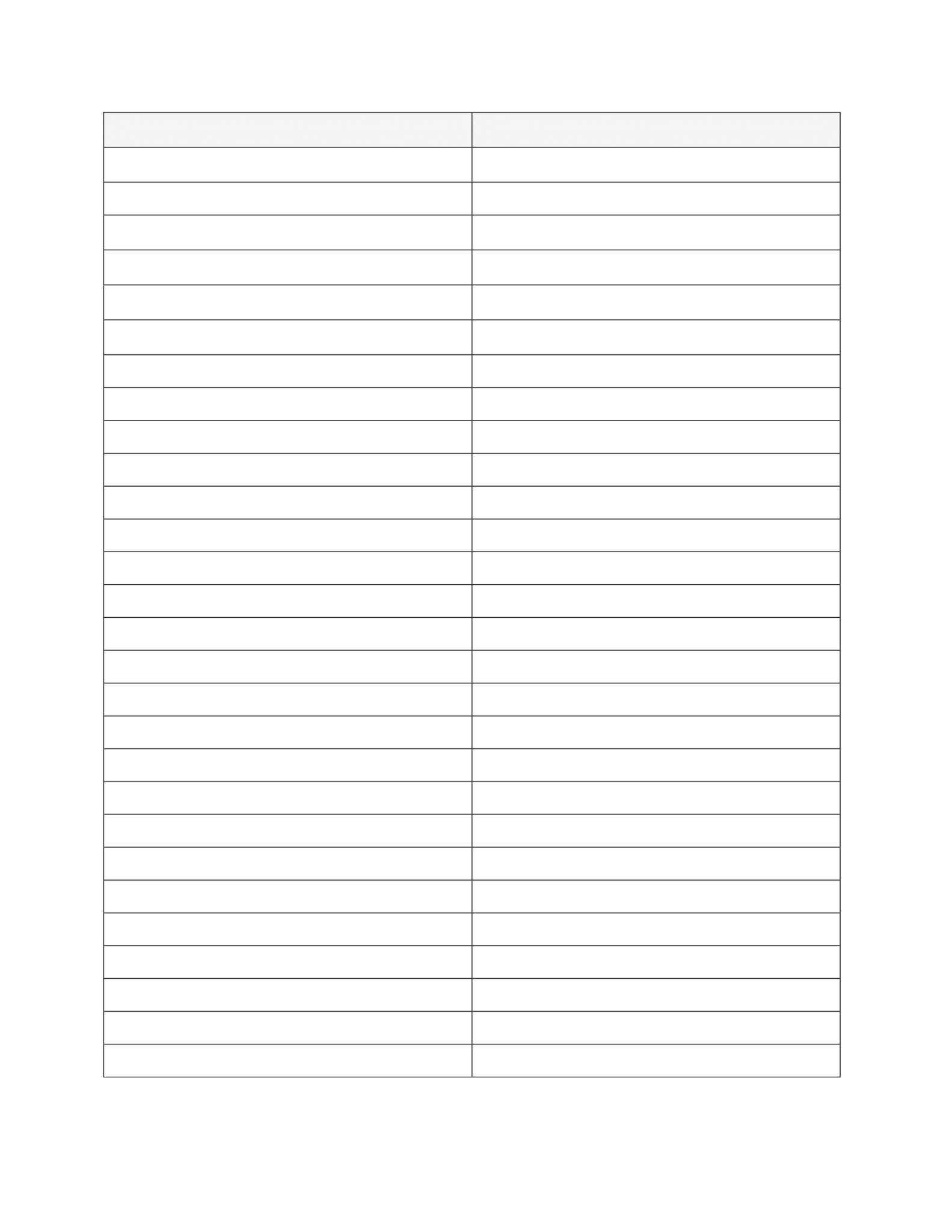 2 Column Chart (Blank Table) - Printable Template