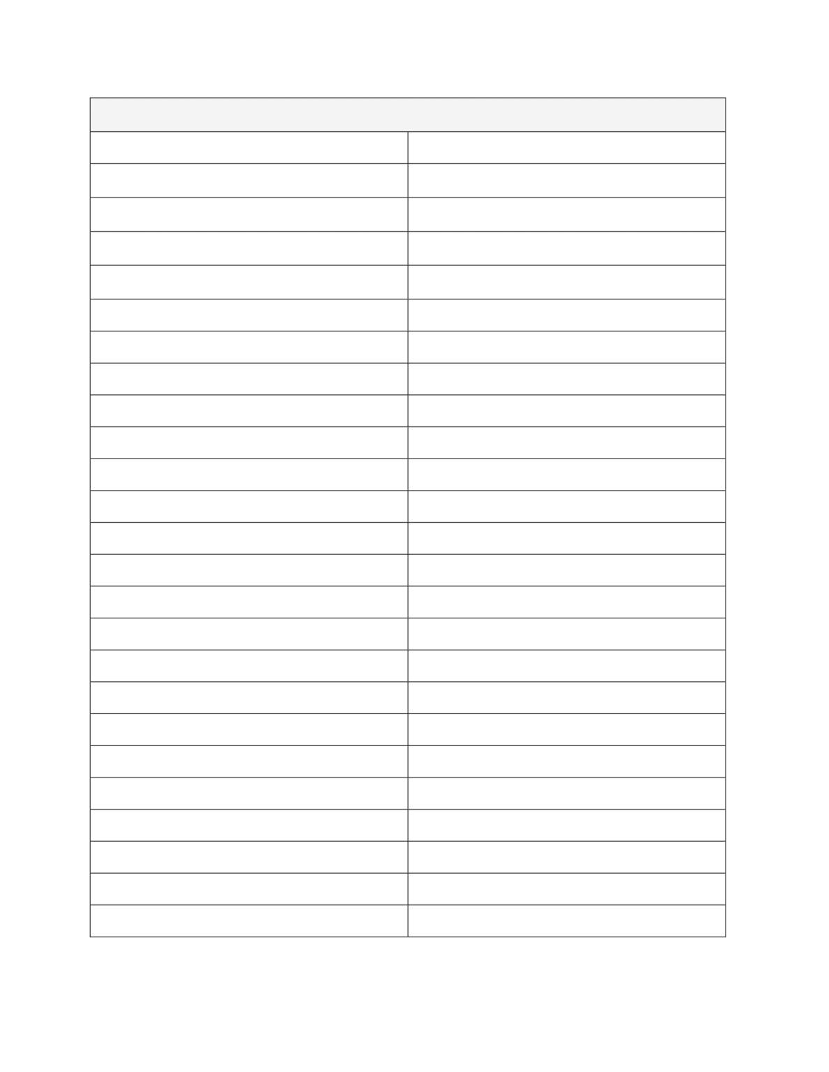 2 Column Chart (Blank Table) - Printable Template