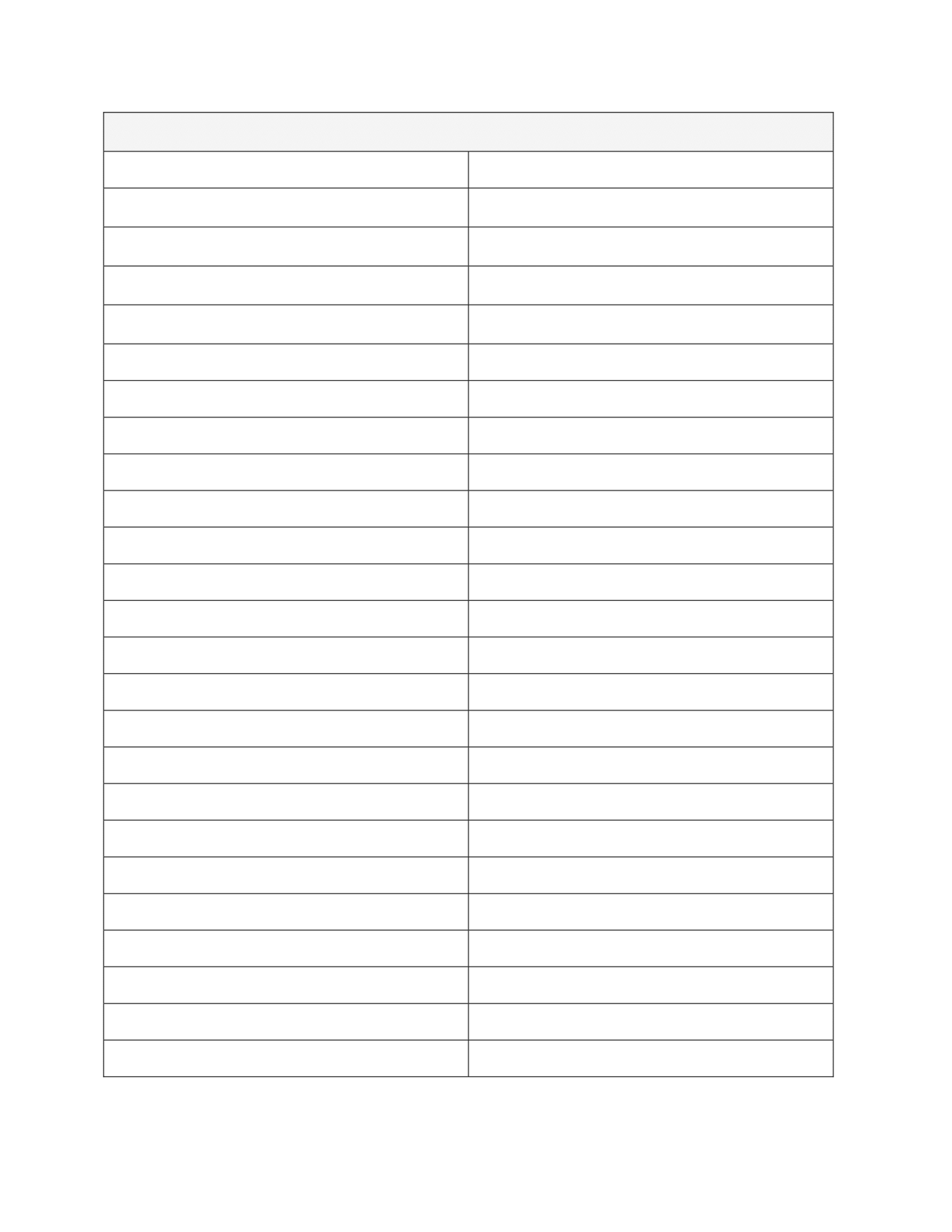 2 Column Chart (Blank Table) - Printable Template