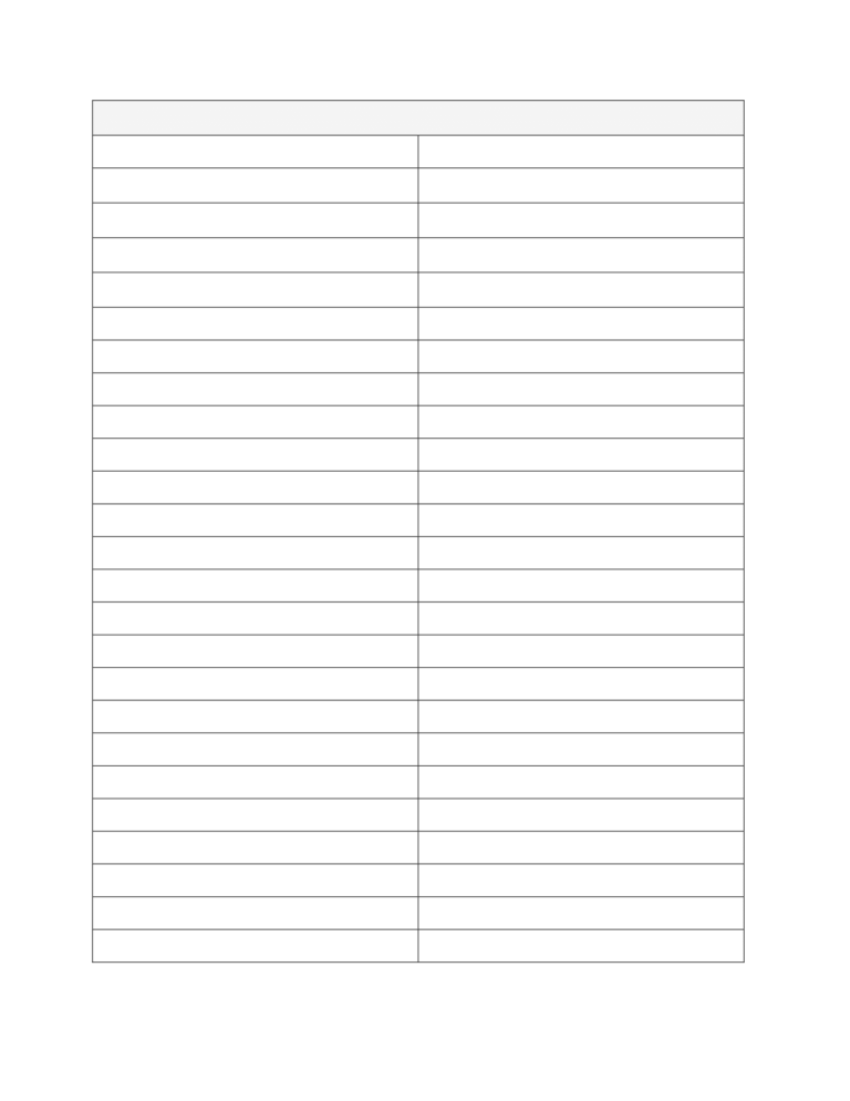 2 Column Chart (Blank Table) - Printable Template