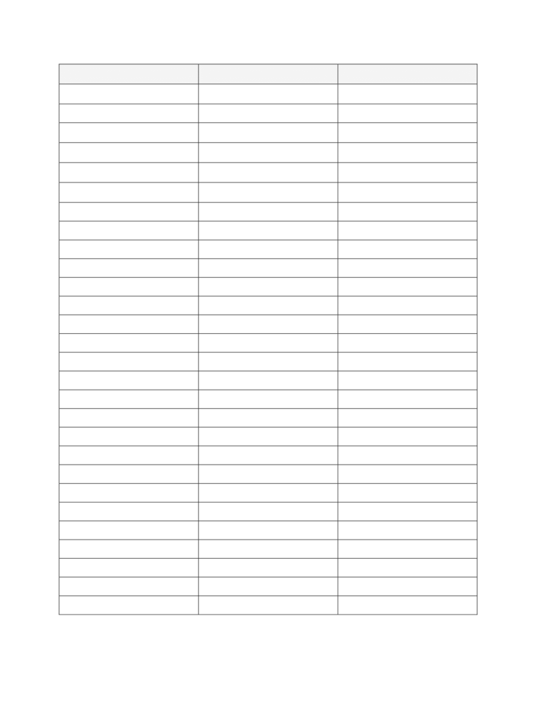 3 Column Chart (Blank Table)- Printable Template