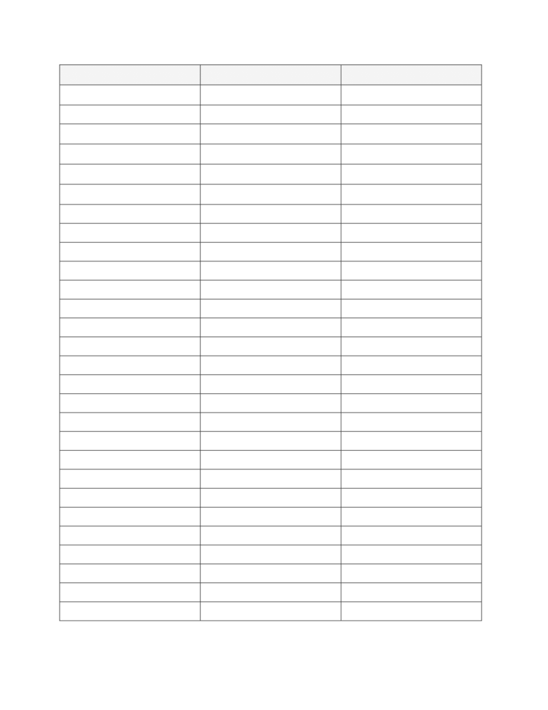 3 Column Chart (Blank Table)- Printable Template