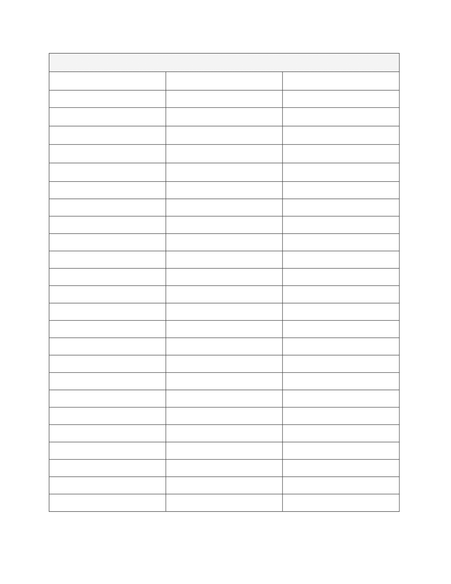 3 Column Chart (Blank Table)- Printable Template