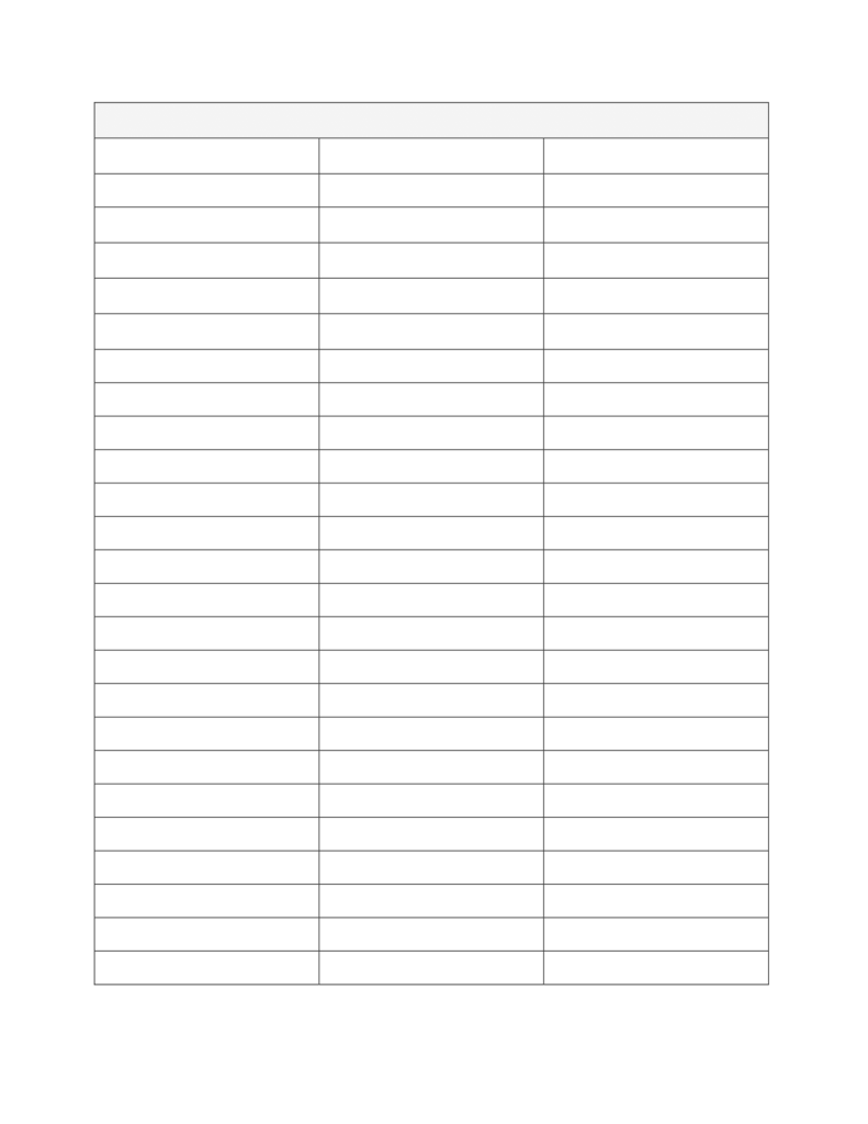 3 Column Chart (Blank Table)- Printable Template