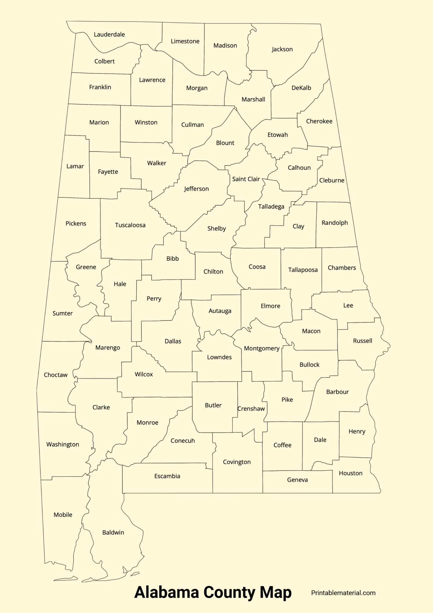 Alabama Maps - Blank Map, Outline Map & County Map Printable