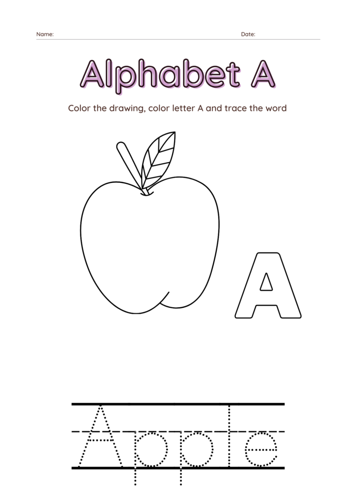 Letter A Coloring and Tracing Sheets Printable PDF