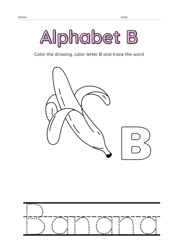 Letter B Coloring and Tracing Sheets Printable PDF