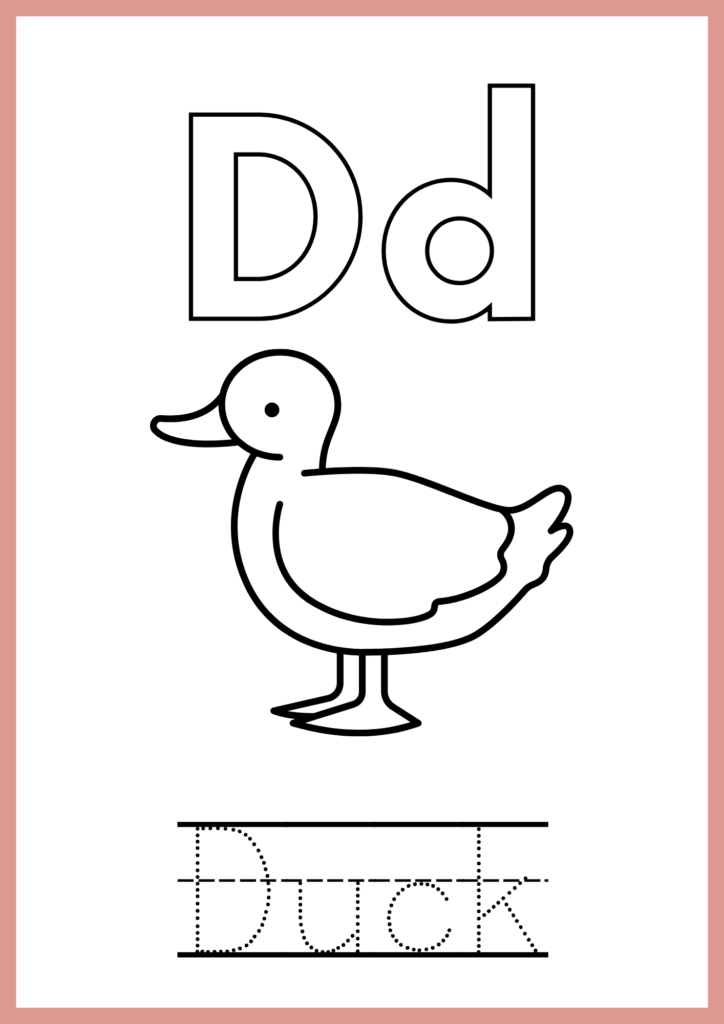 Letter D Coloring and Tracing Sheets Printable PDF