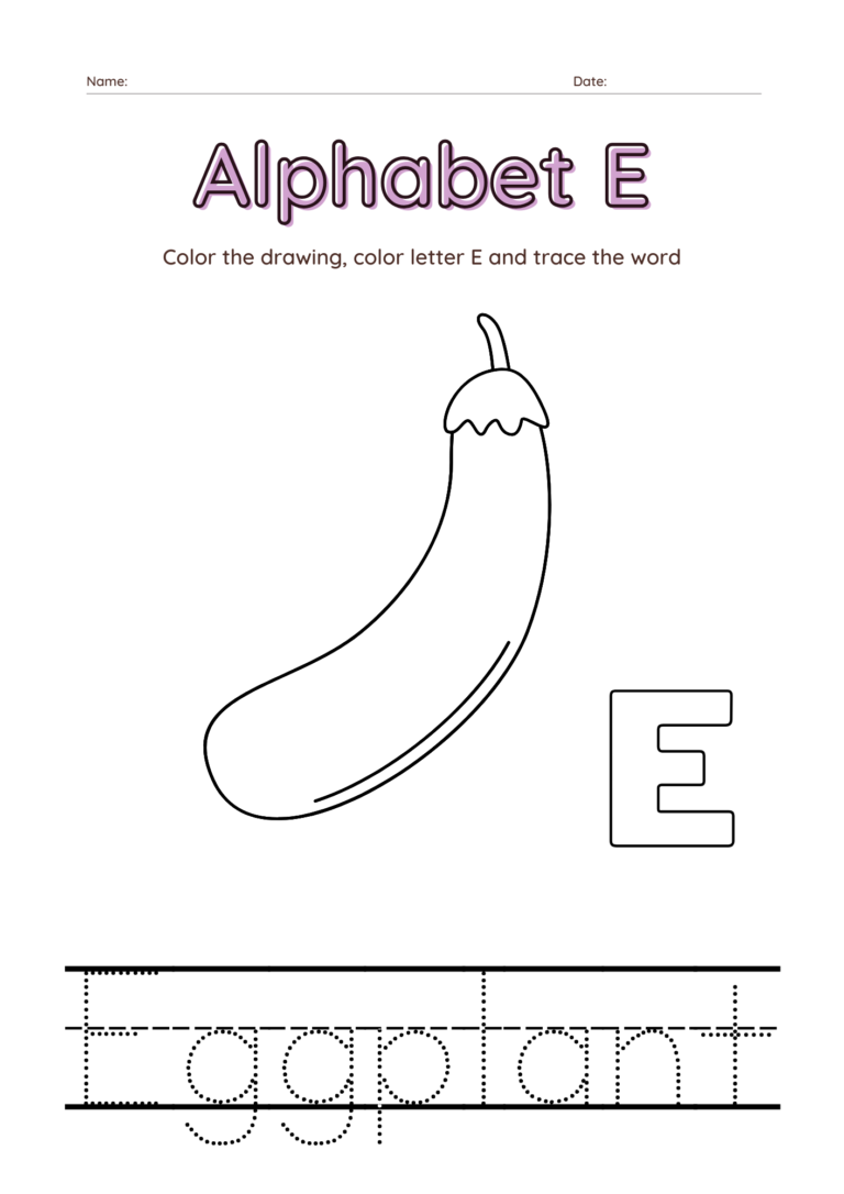 Letter E Coloring and Tracing Sheets - Printable Material